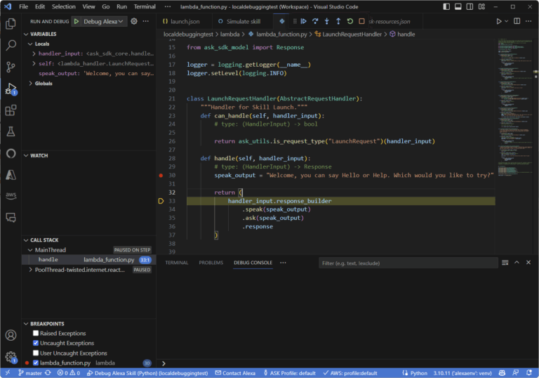 Local Debugging of Alexa Skills with Visual Studio Code – andreasjakl.com